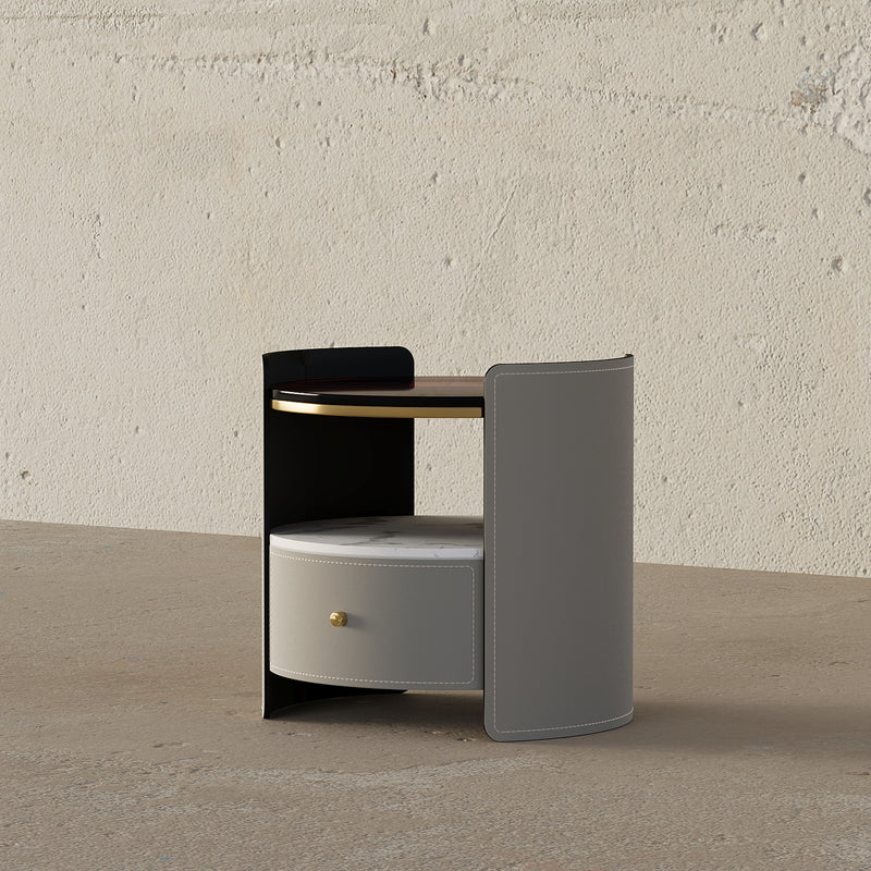 Johnny Round Leather Nightstand | Walls Nation UAE