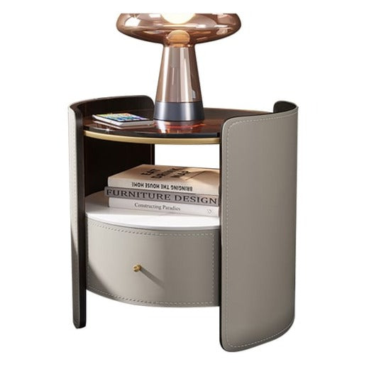 Johnny Round Leather Nightstand | Walls Nation UAE