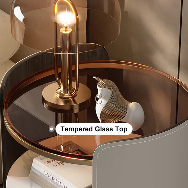 Johnny Round Leather Nightstand | Walls Nation UAE