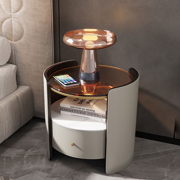 Johnny Round Leather Nightstand | Walls Nation UAE