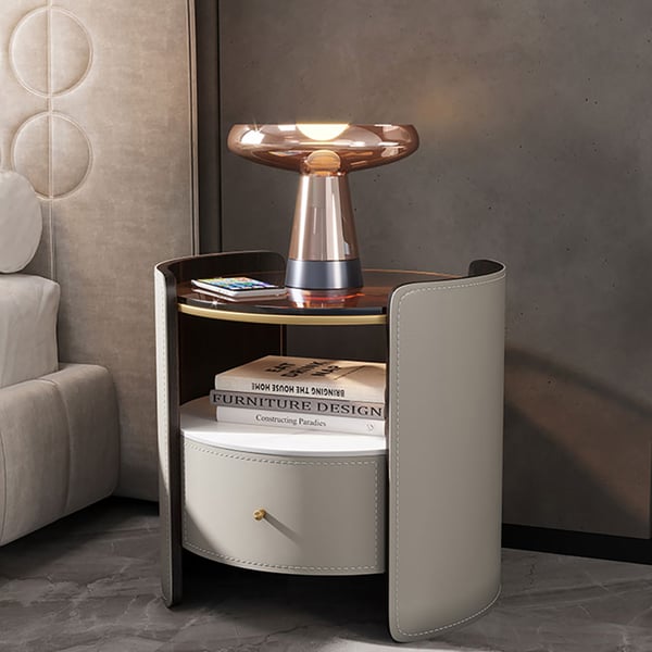 Johnny Round Leather Nightstand | Walls Nation UAE